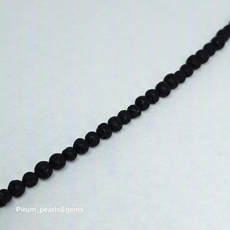 Matt svart lavasten runda ca 4 mm | PIRUM - Ädelstenar och pärlor ...