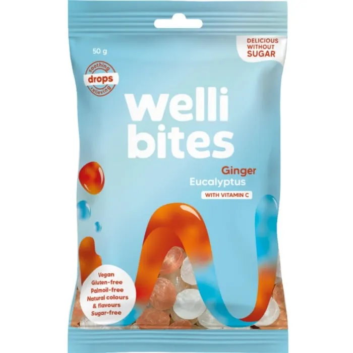 Wellibites Drops Ginger & Eucalyptus Vitamin C - 50 g - Scandinavian ...