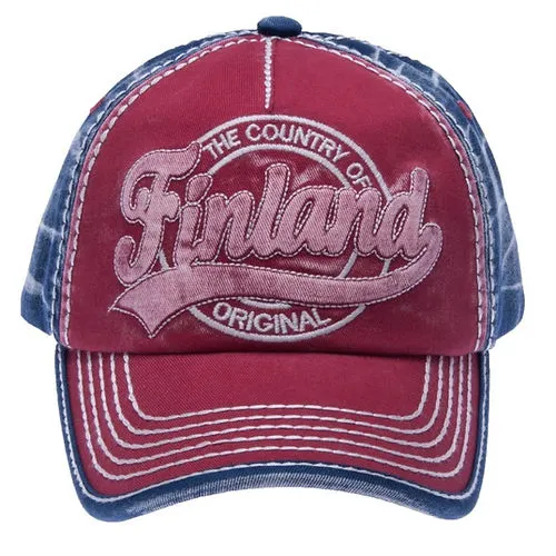 Robin Ruth Washed Denim Cap - Finland, Red/Blue - Scandinavian Online Store