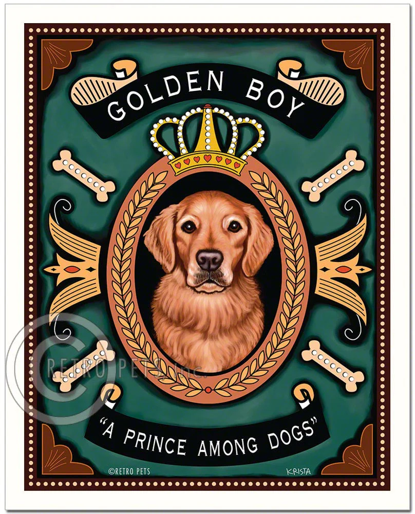 Konsttryck Krista Brooks, Golden Boy – Golden retriever - Pawprint