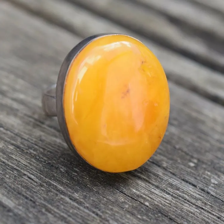 Natural danish amber ring handmade silver EF House of amber egg yolk ...