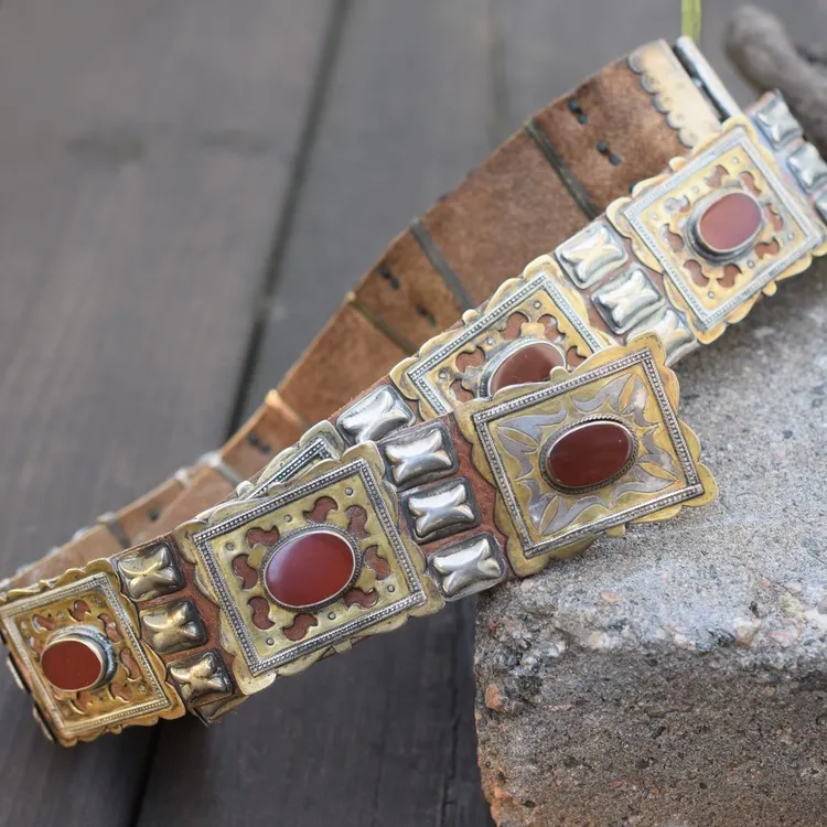 Antique handmade central asian / middle eastern silver belt with agate ...