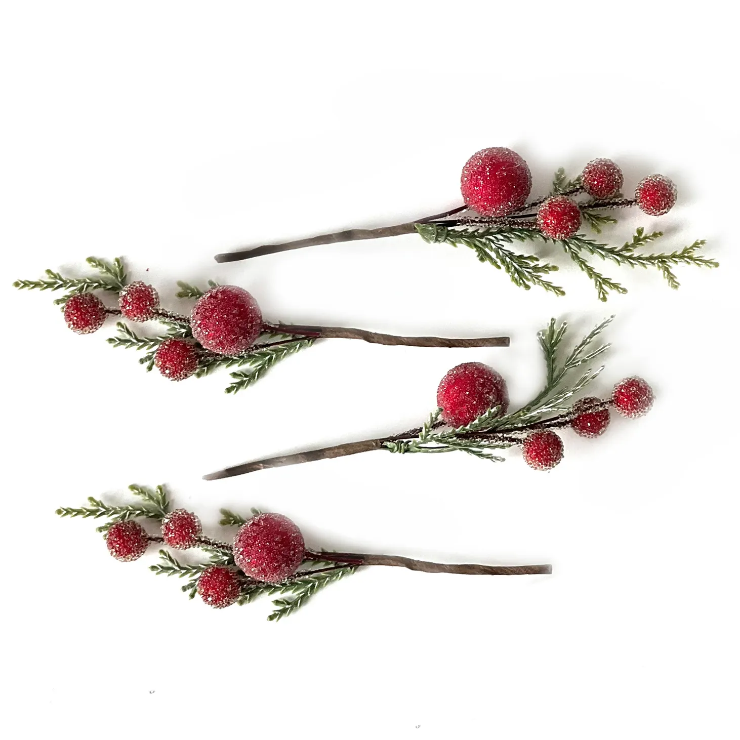 Frostiga Kvistar med Röda Bär – 4-pack Dekorationer för Jul & Vintersä ...