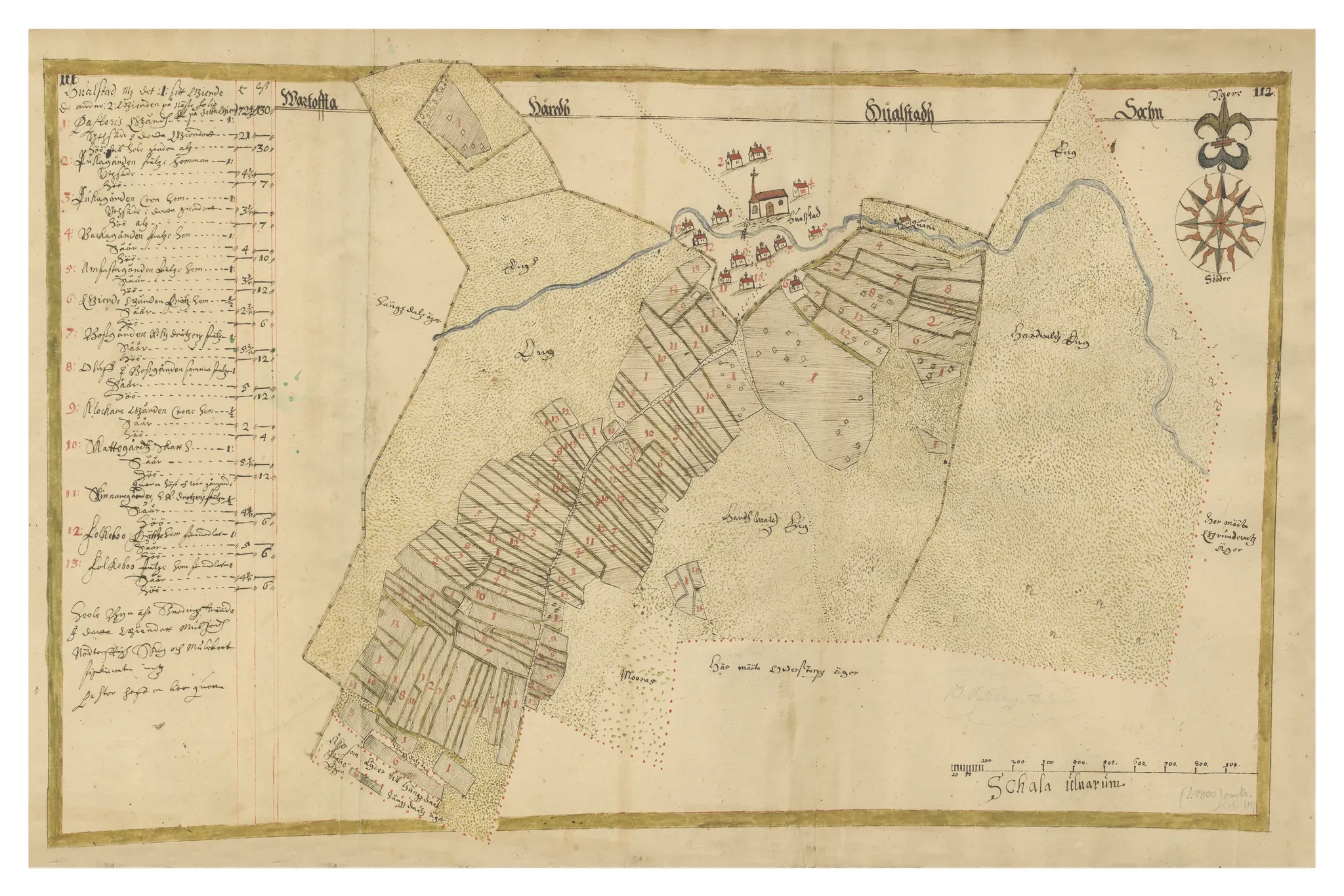 Historisk karta över Valstad, år 1645 - Historiehemmet