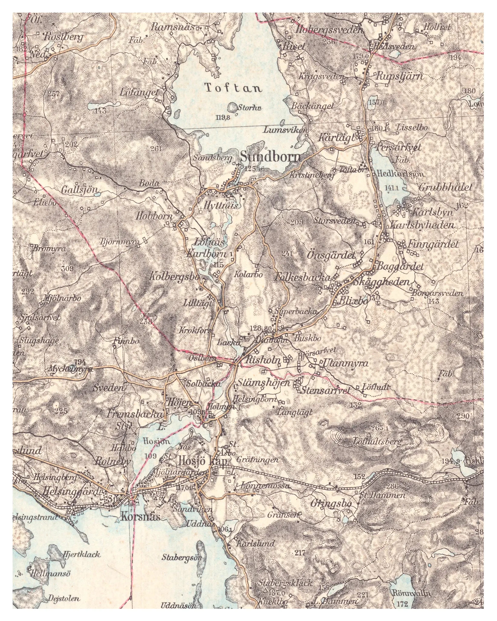 Historisk karta över Danholn Hosjö och Sundborn, år 1899 - Historiehemmet