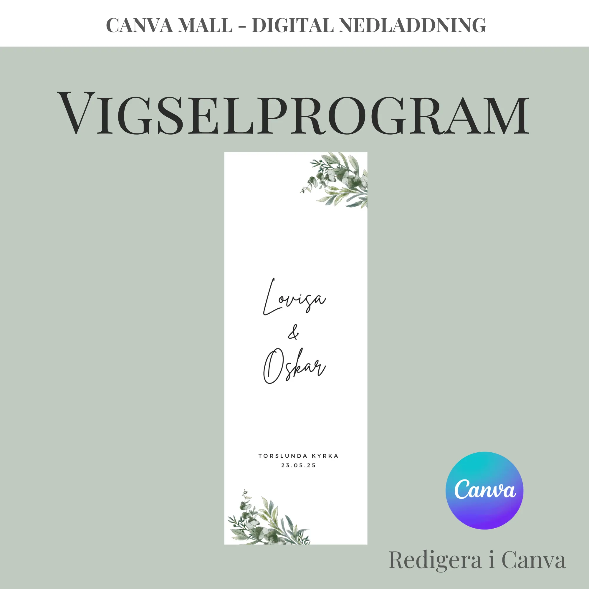 Bröllop - Vigselprogram Stående Blomma (Canva Mall) - MAPA Design