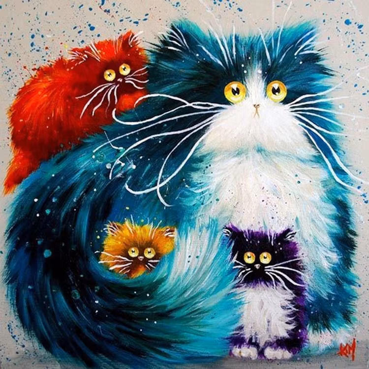 Diamanttavla (R) Fluffy Cats 50x50 - Diamanttavlor
