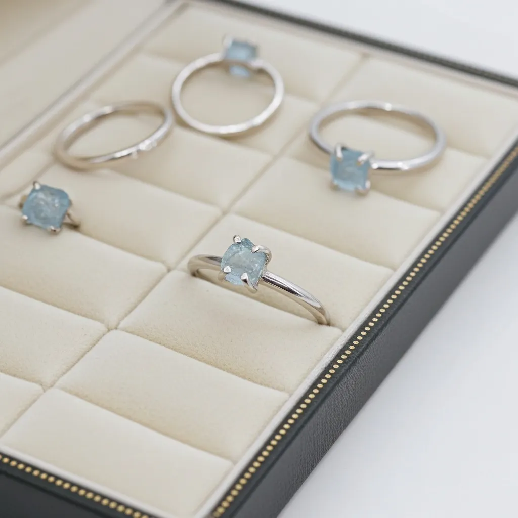 Silverring med liten rå blå Akvamarin sten - C.M.H Design Jewellery
